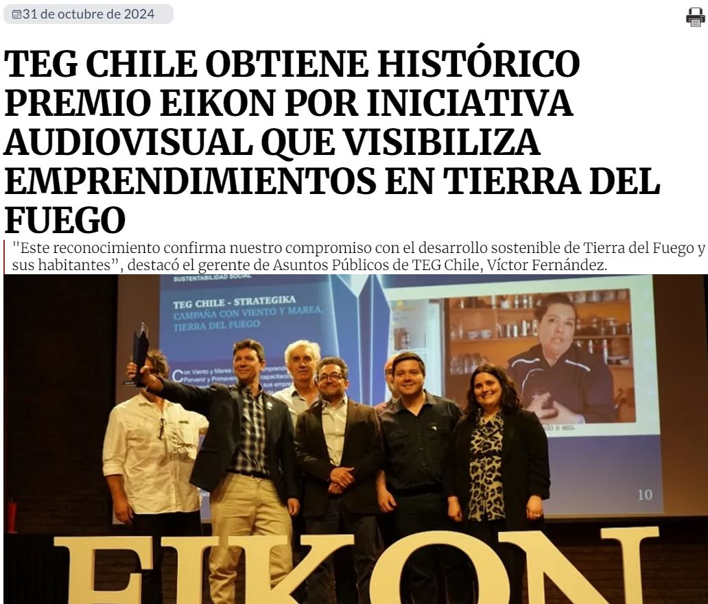 TEG Chile obtiene histórico Premio Eikon por iniciativa audiovisual que ...